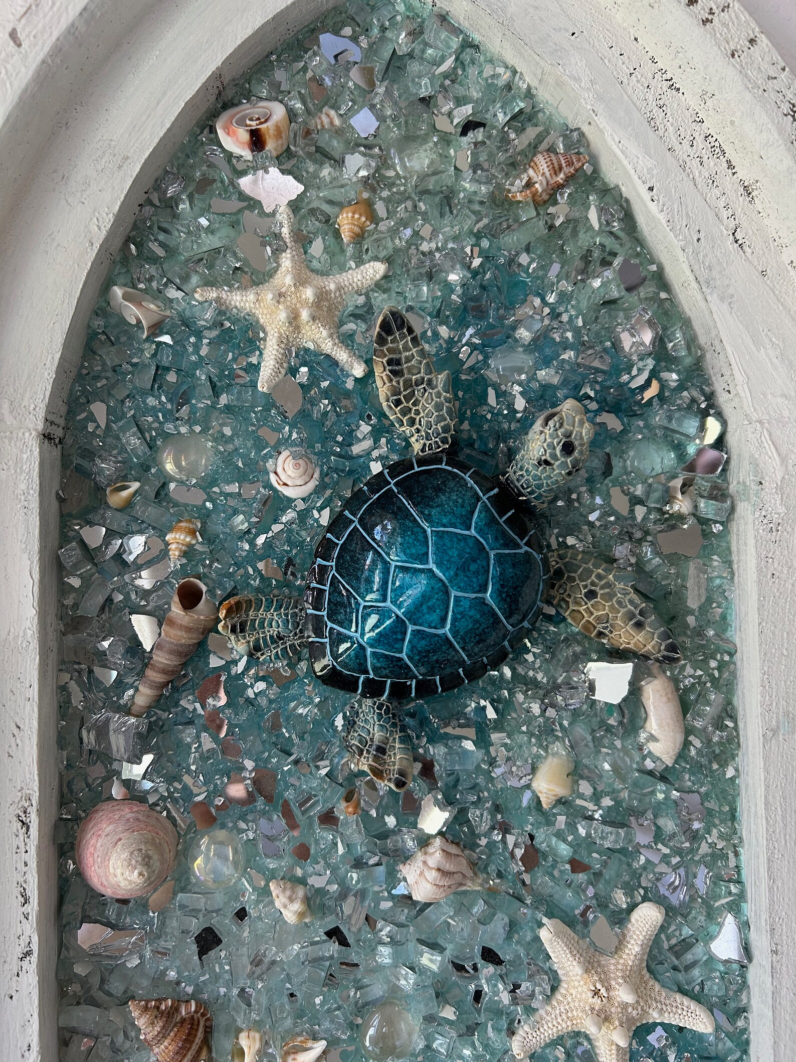 Cathedral Wood Frame Blue Turtles Set in Epoxy Resin Color Teal Blue ...