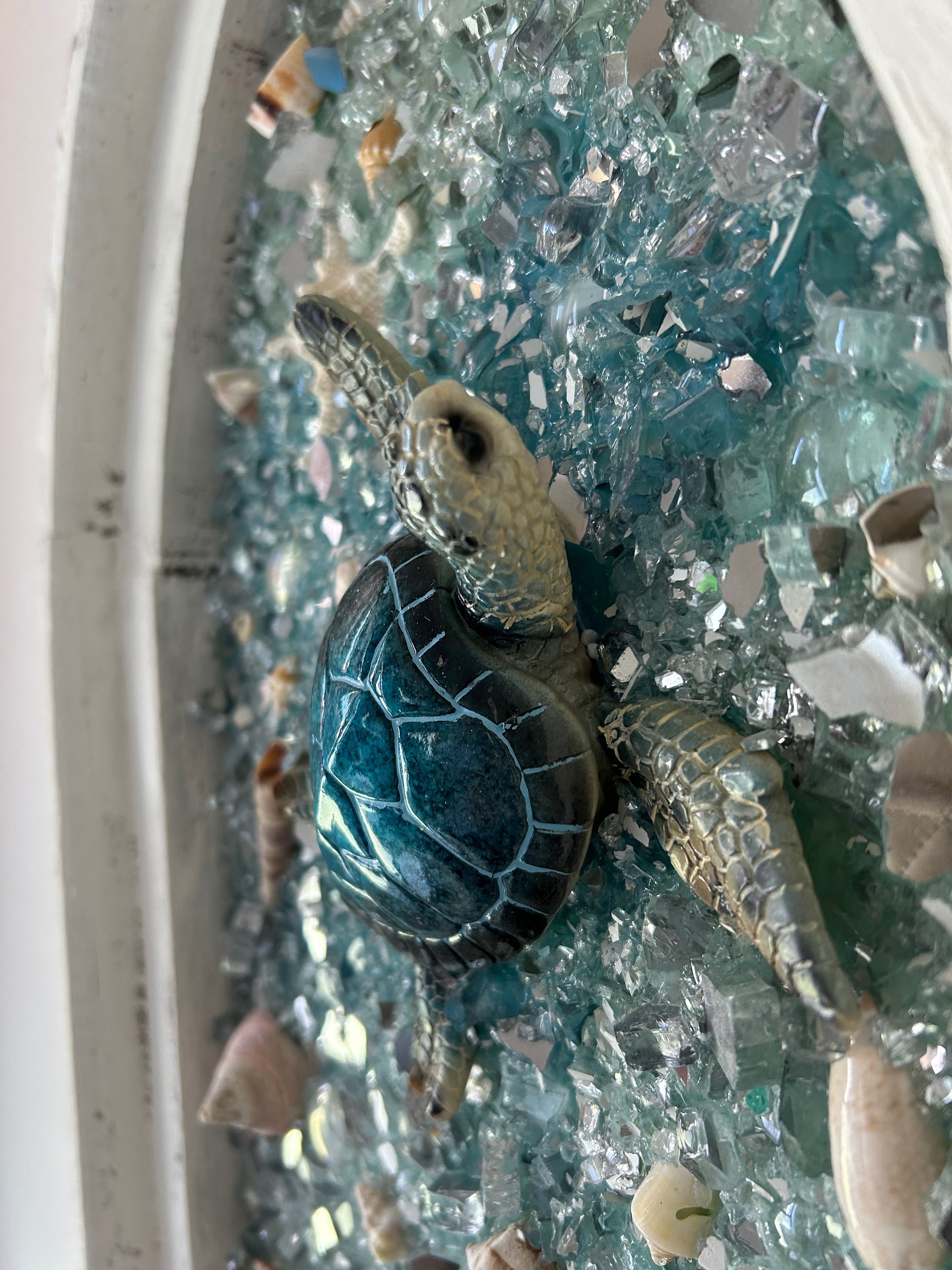 Cathedral Wood Frame Blue Turtles Set in Epoxy Resin Color Teal Blue ...