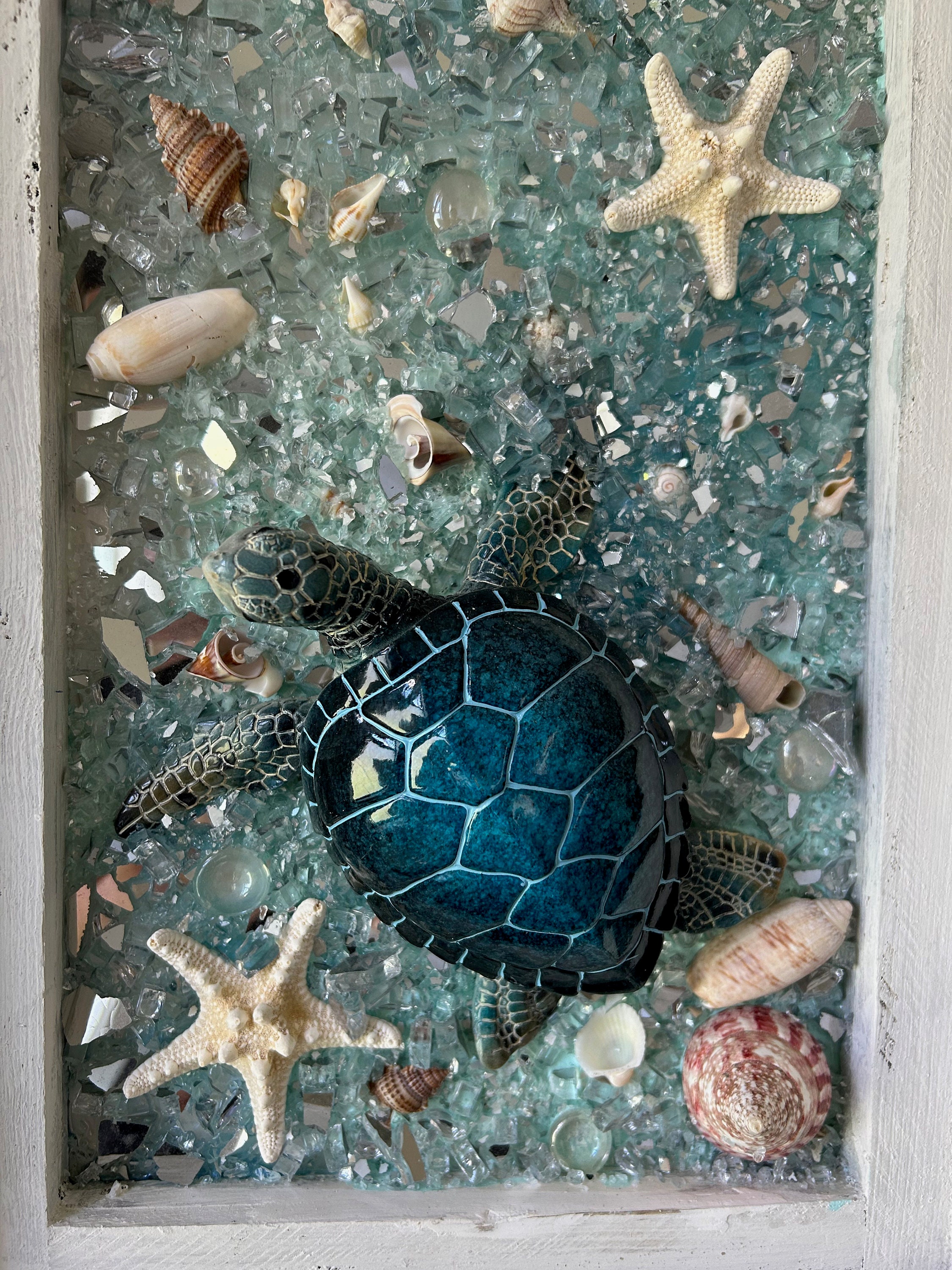 Cathedral Wood Frame Blue Turtles Set in Epoxy Resin Color Teal Blue ...