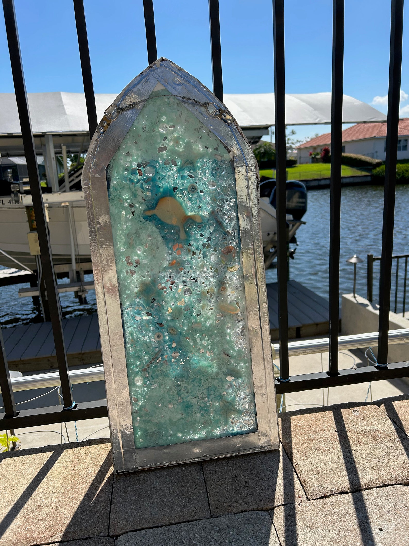 Cathedral Wood Frame Blue Turtles Set in Epoxy Resin Color Teal Blue ...