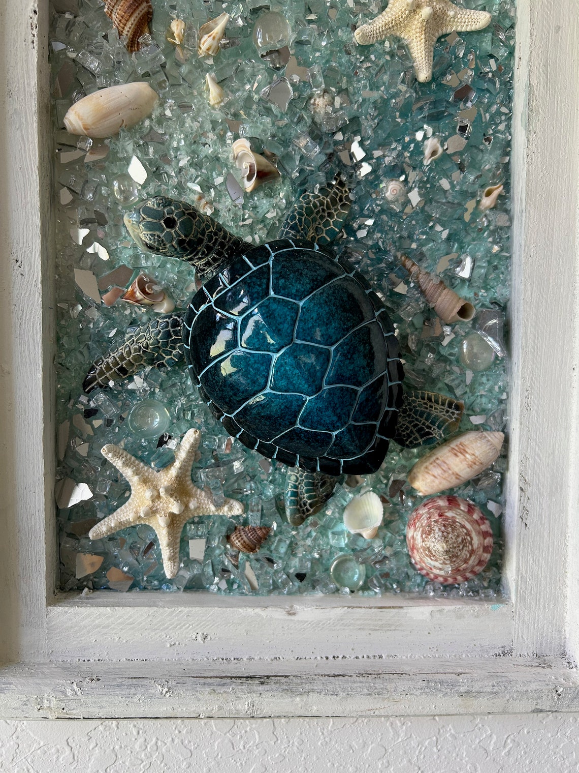 Cathedral Wood Frame Blue Turtles Set in Epoxy Resin Color Teal Blue ...