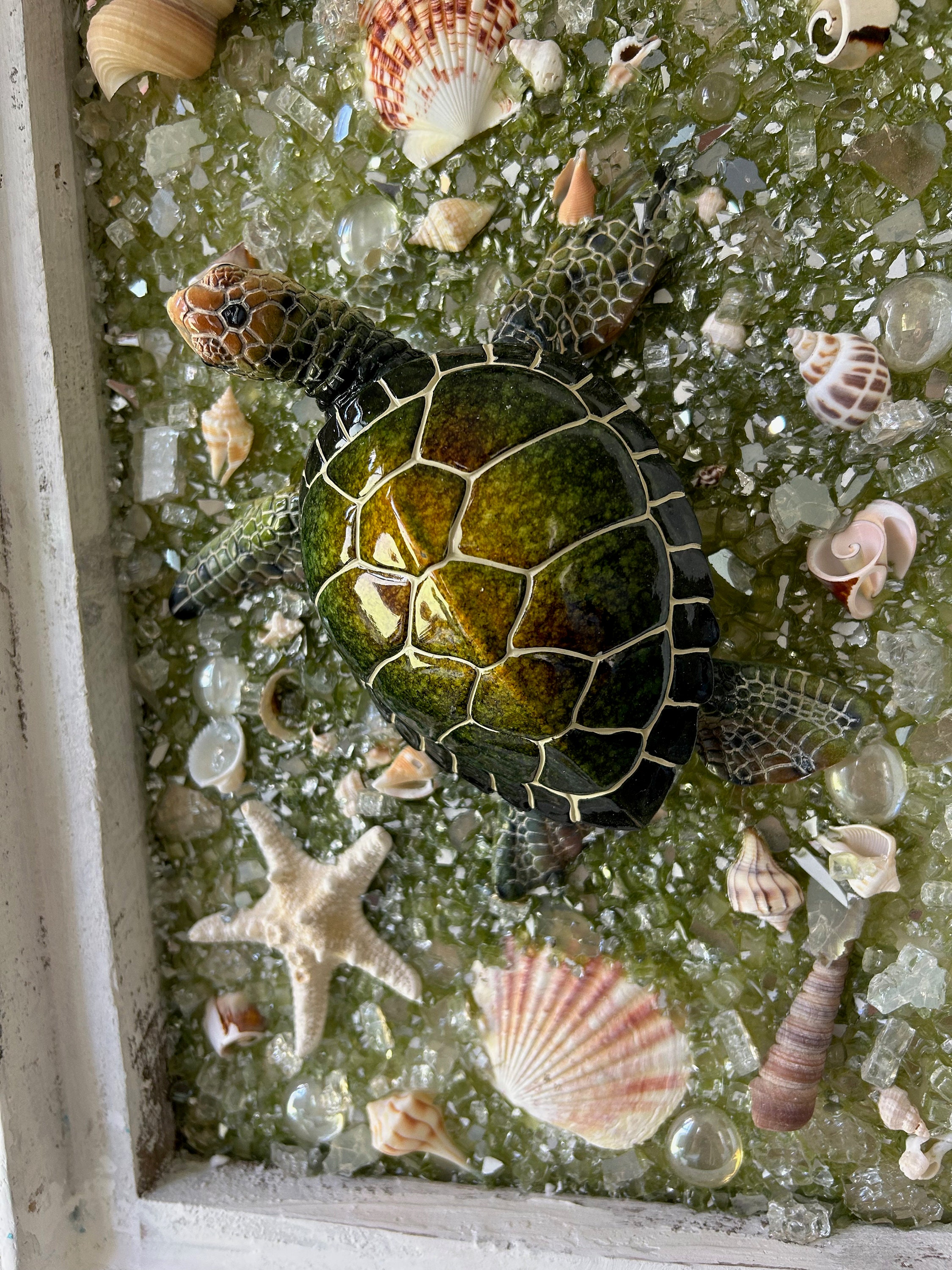 Cathedral Wood Frame Green Turtles Set in Epoxy Resin Color Green ...