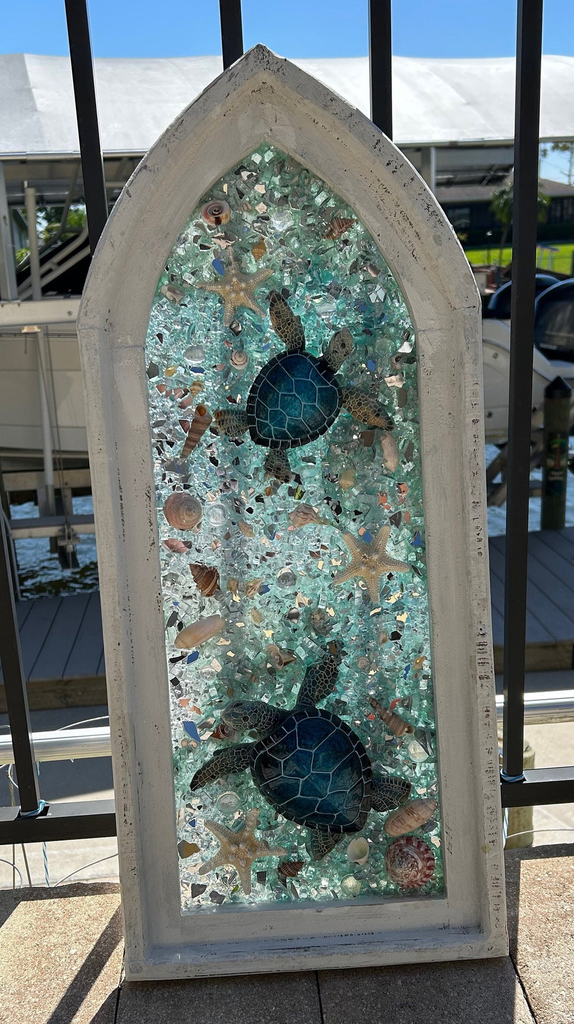 Cathedral Wood Frame Blue Turtles Set in Epoxy Resin Color Teal Blue ...