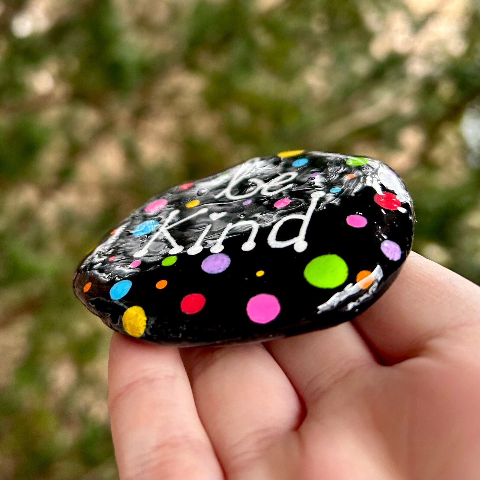 Be Kind Painted Rock Rainbow Multicoloured Polka Dot Background Hand ...
