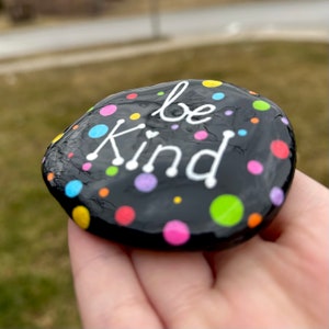 Be Kind Painted Rock Rainbow Multicoloured Polka Dot Background Hand ...