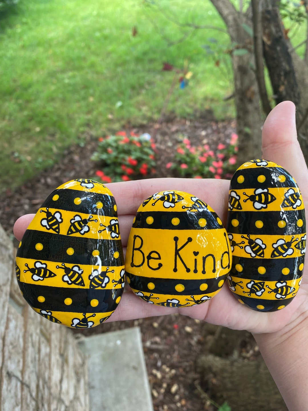 Set of 3 Bee Painted Rocks Be Kind Bumblebee Stones for - Etsy