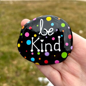 Be Kind Painted Rock Rainbow Multicoloured Polka Dot Background Hand ...