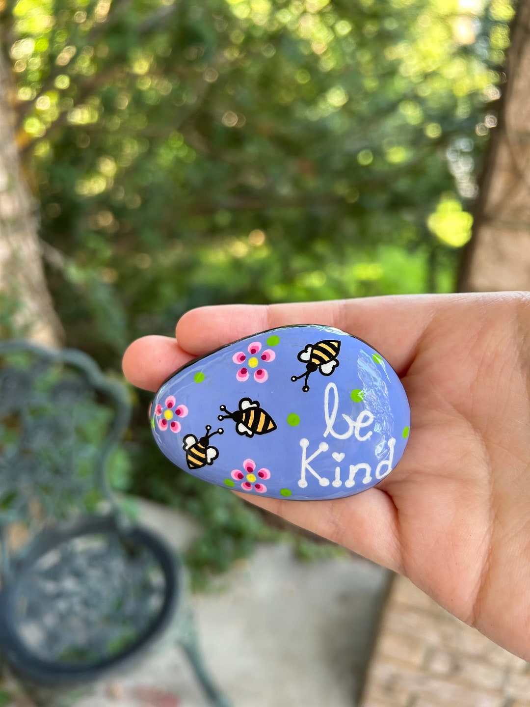 Be Kind Hand Painted Stone Rock With Bees and Flowers for Encouragement ...