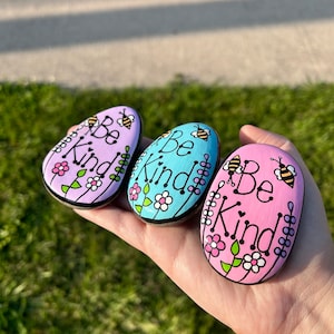 Be Kind Painted Rock Pink, Blue, or Purple Stone Motivational Words ...
