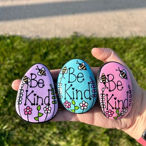 Be Kind Painted Rock Pink, Blue, or Purple Stone Motivational Words ...