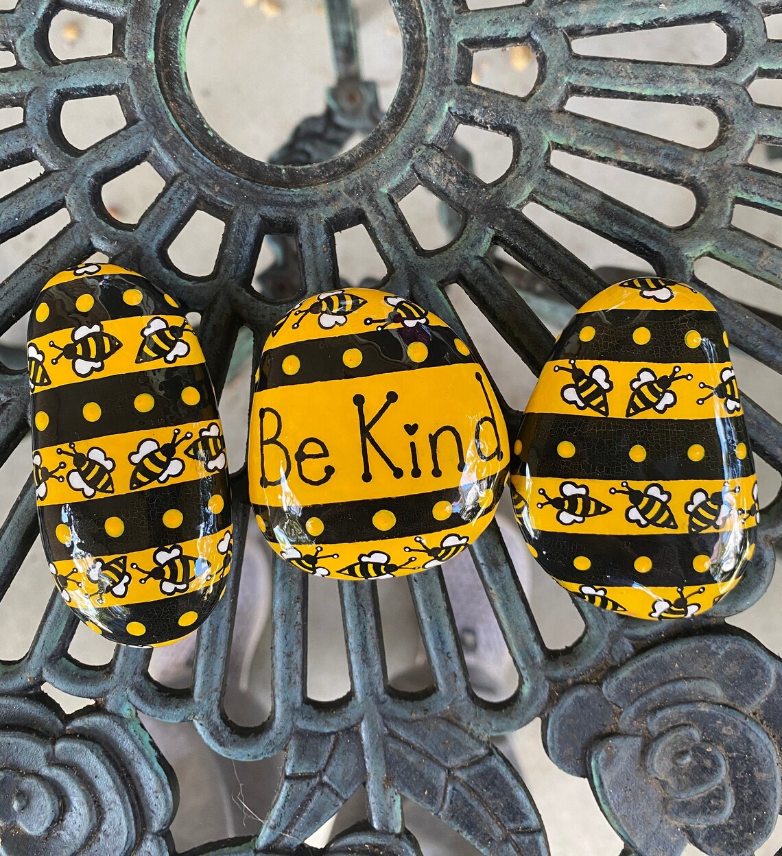 Set of 3 Bee Painted Rocks Be Kind Bumblebee Stones for - Etsy