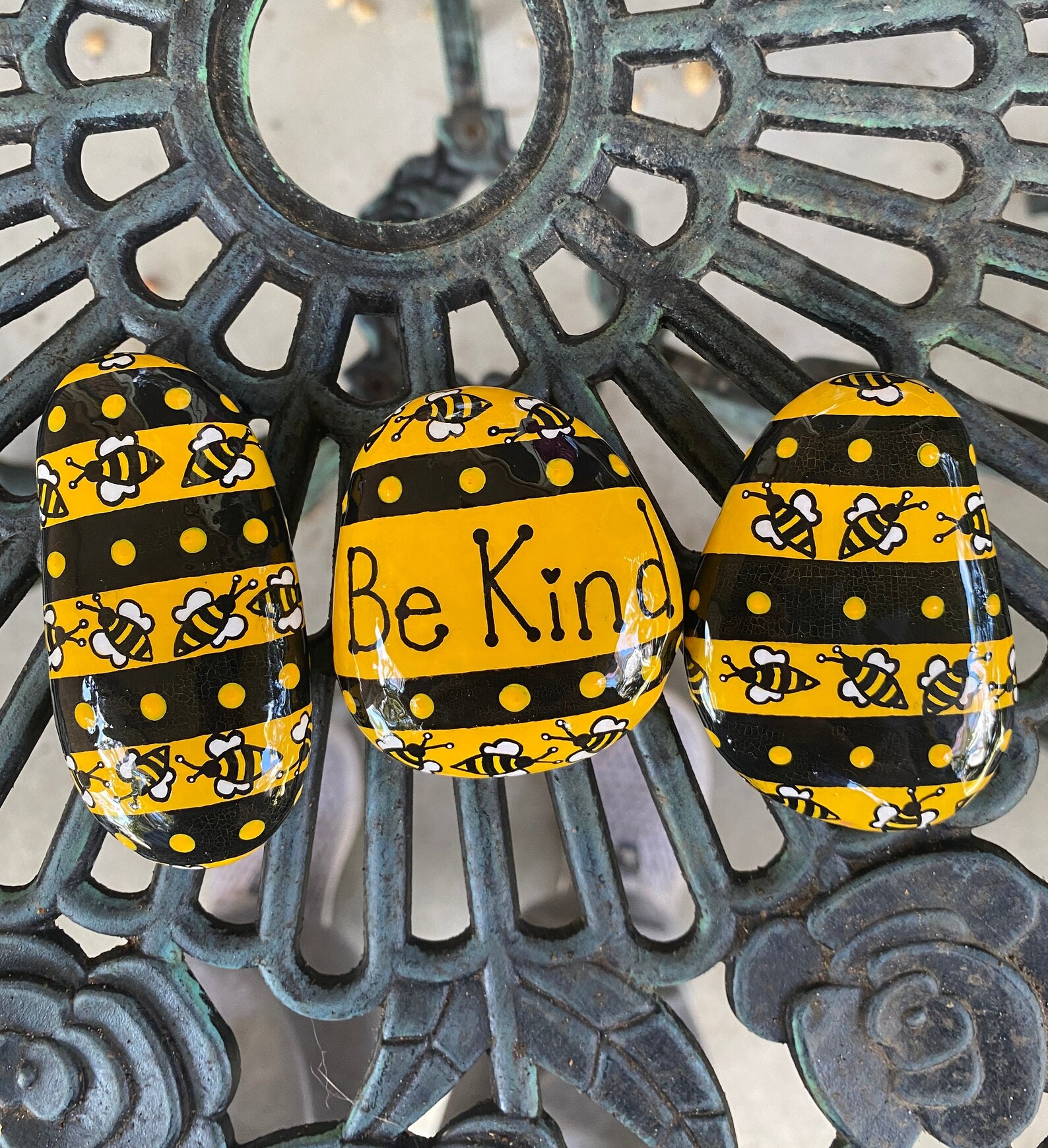 Set of 3 Bee Painted Rocks Be Kind Bumblebee Stones for - Etsy