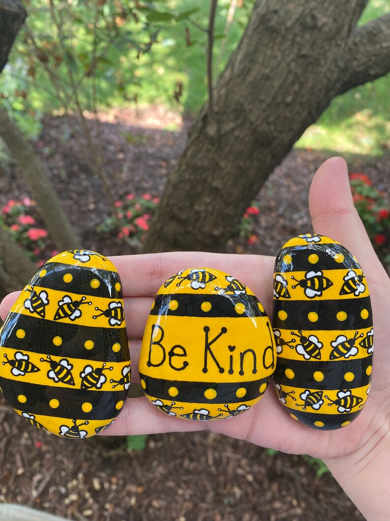 Set of 3 Bee Painted Rocks Be Kind Bumblebee Stones for - Etsy