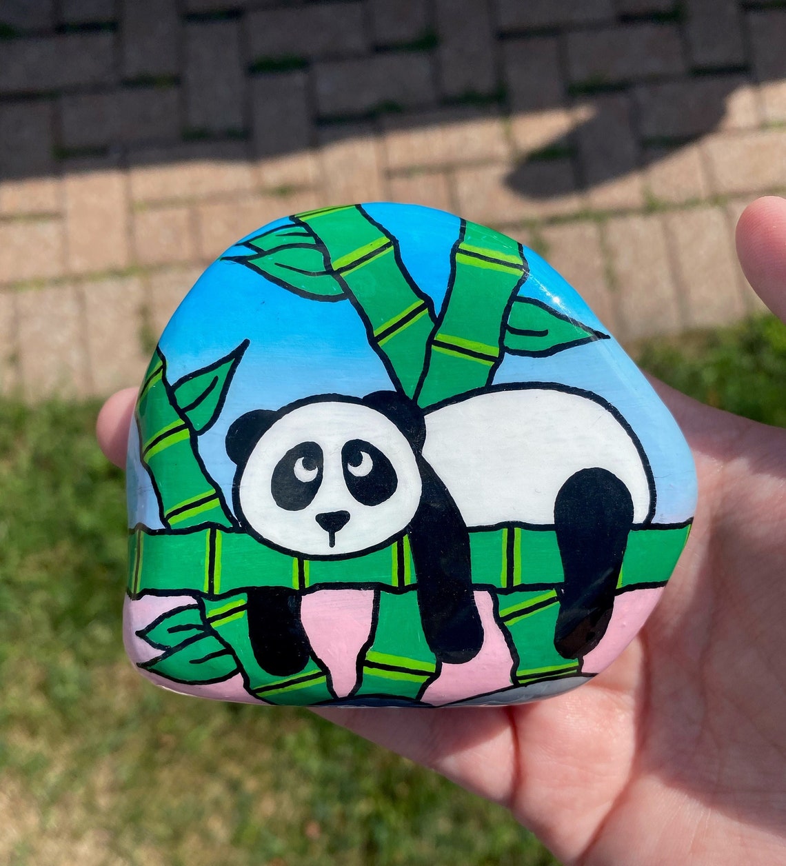 Hand Painted Panda Rock Panda Bear Sitting on Bamboo in a - Etsy Canada