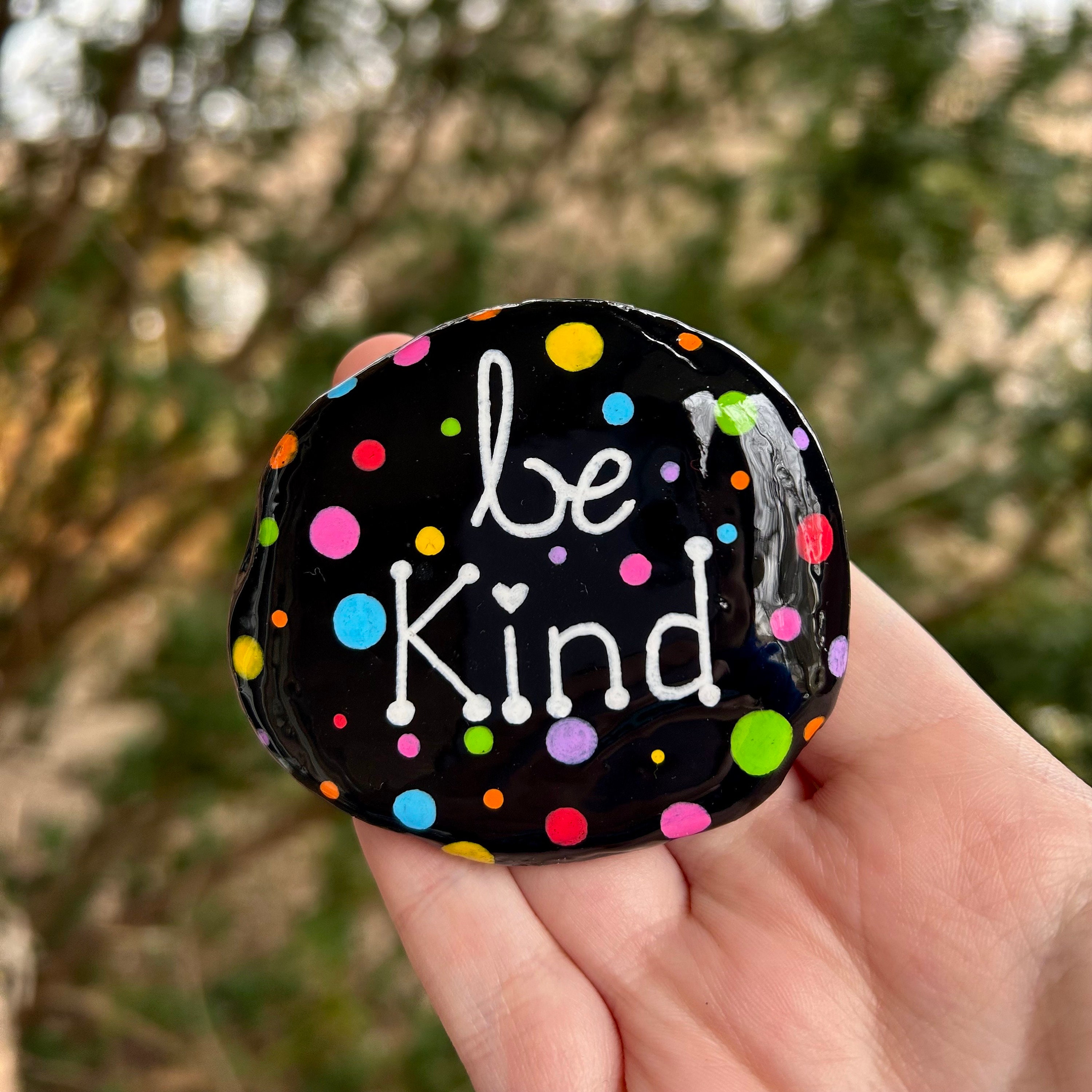 Be Kind Painted Rock Rainbow Multicoloured Polka Dot Background Hand ...