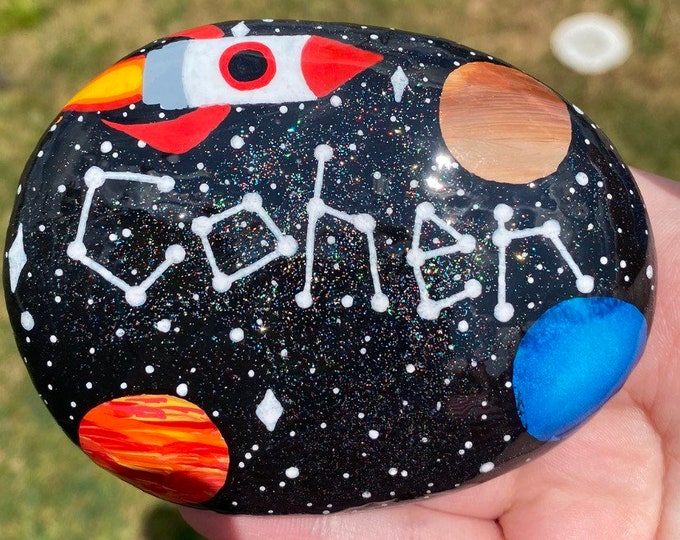 Custom Personalized Painted Rock - Glittery Space Stone for Children ...