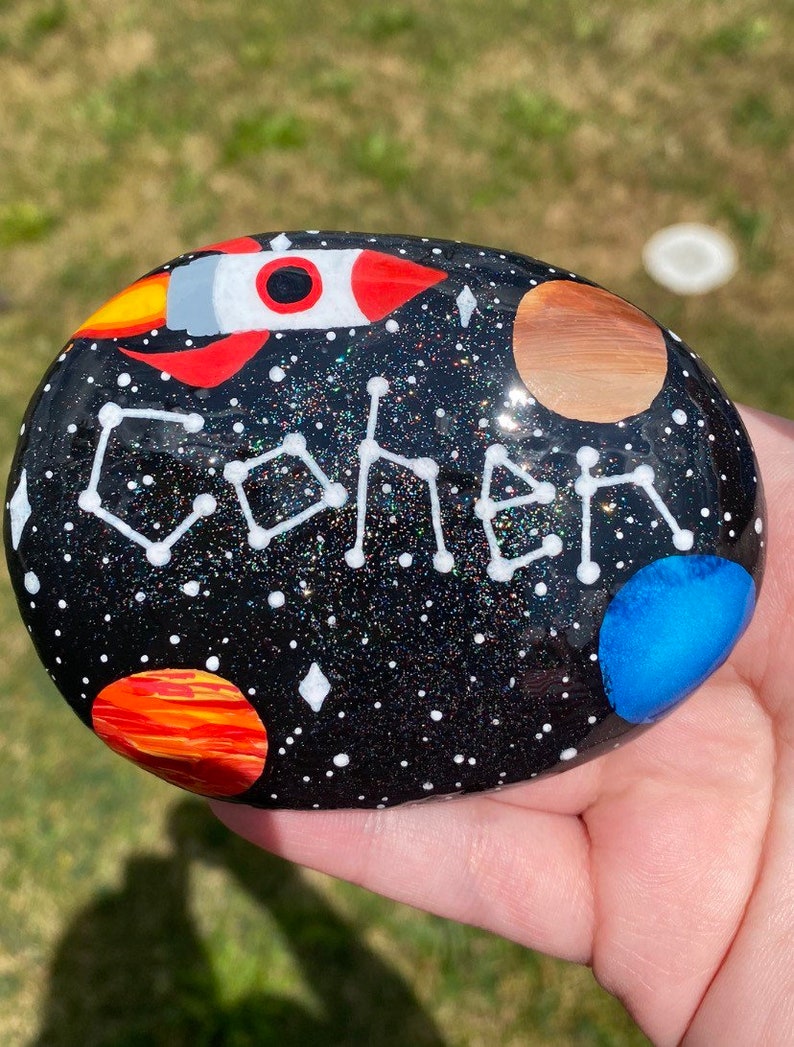 Custom Personalized Painted Rock Glittery Space Stone for - Etsy