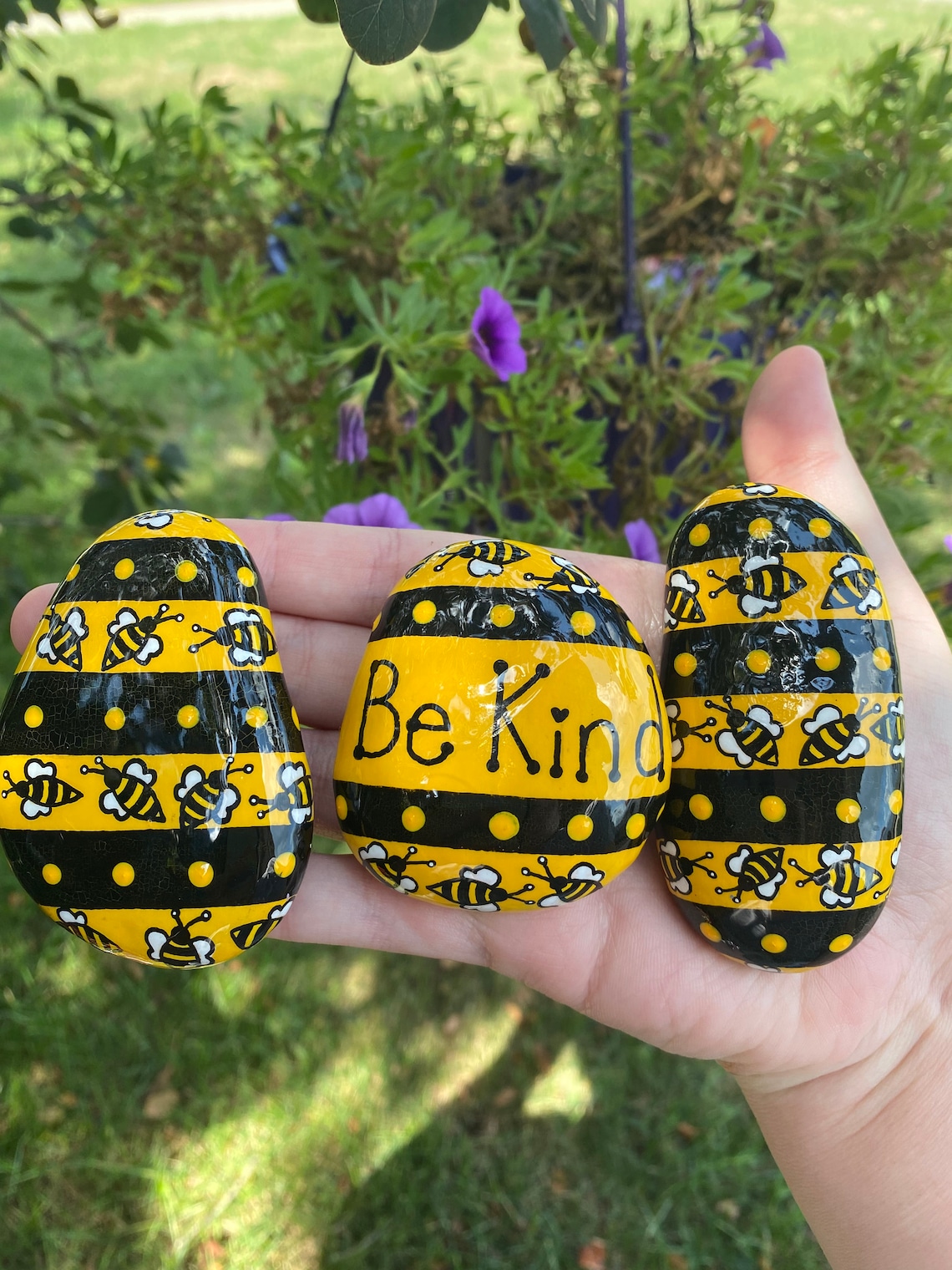 Set of 3 Bee Painted Rocks Be Kind Bumblebee Stones for - Etsy