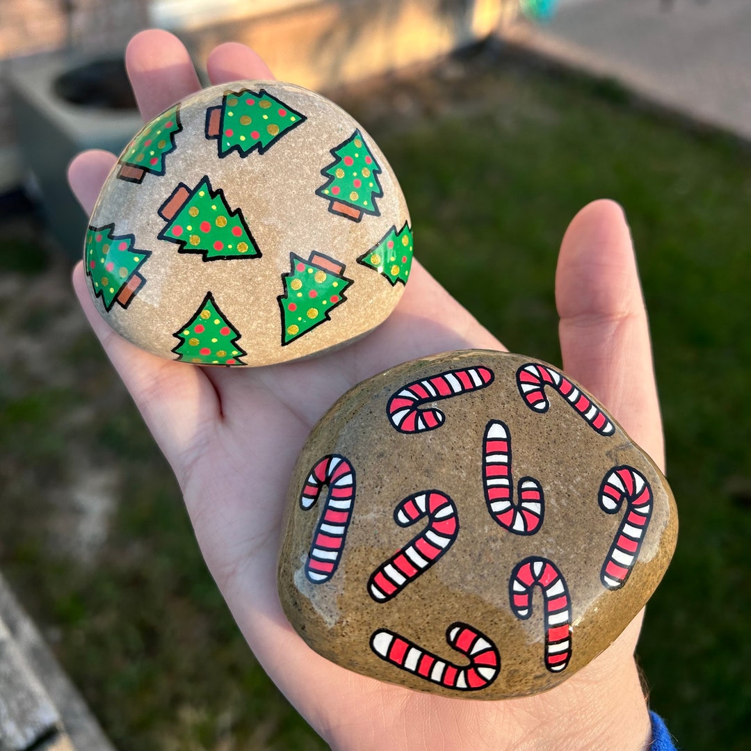 Hand Painted Christmas Rock Stone for Holidays Winter - Etsy