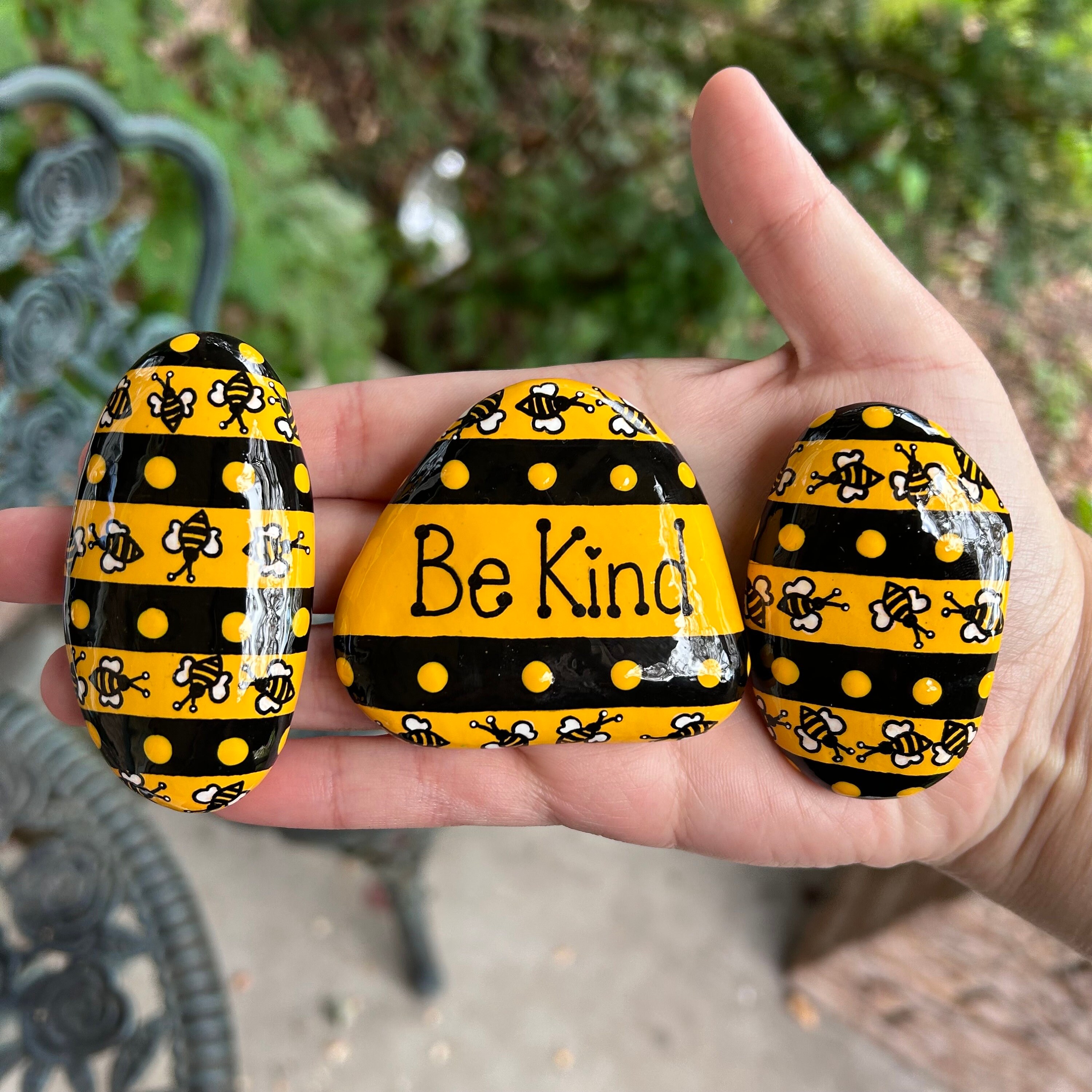 Set of 3 Bee Painted Rocks Be Kind Bumblebee Stones for Decoration ...