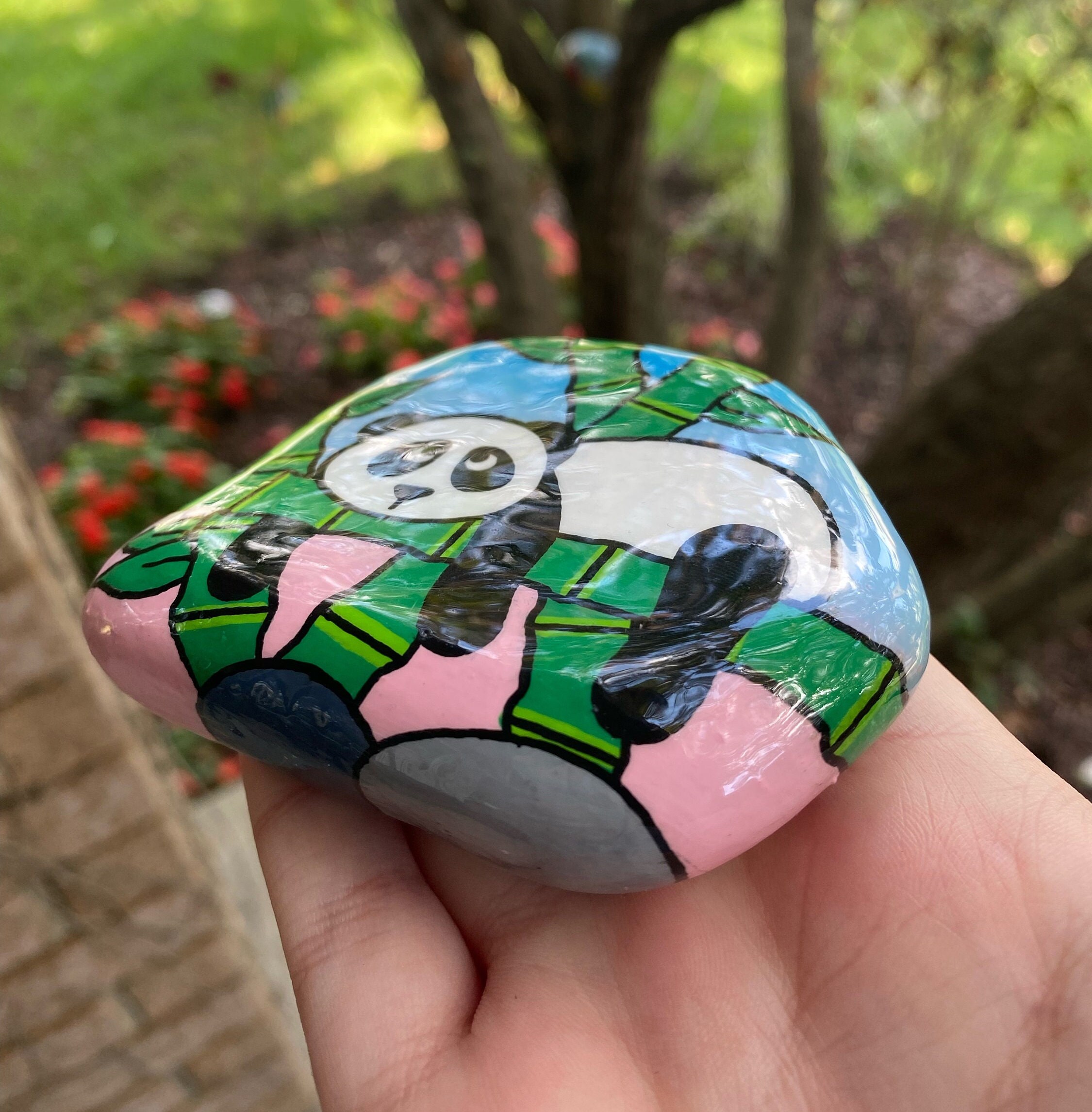 Hand Painted Panda Rock Panda Bear Sitting on Bamboo in a - Etsy Canada