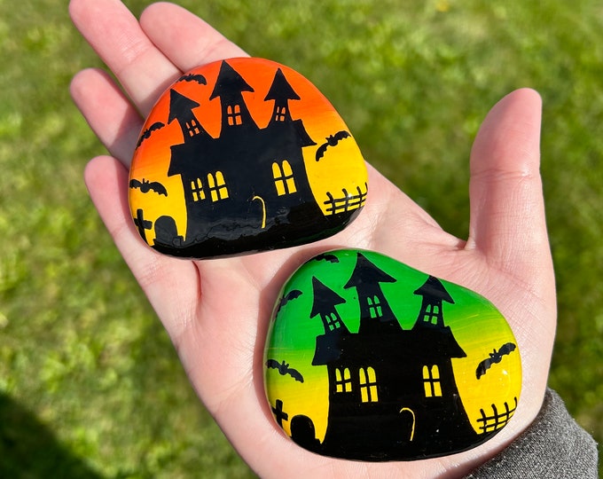 Haunted House Painted Rock Hand Painted Stone for Halloween or Fall ...