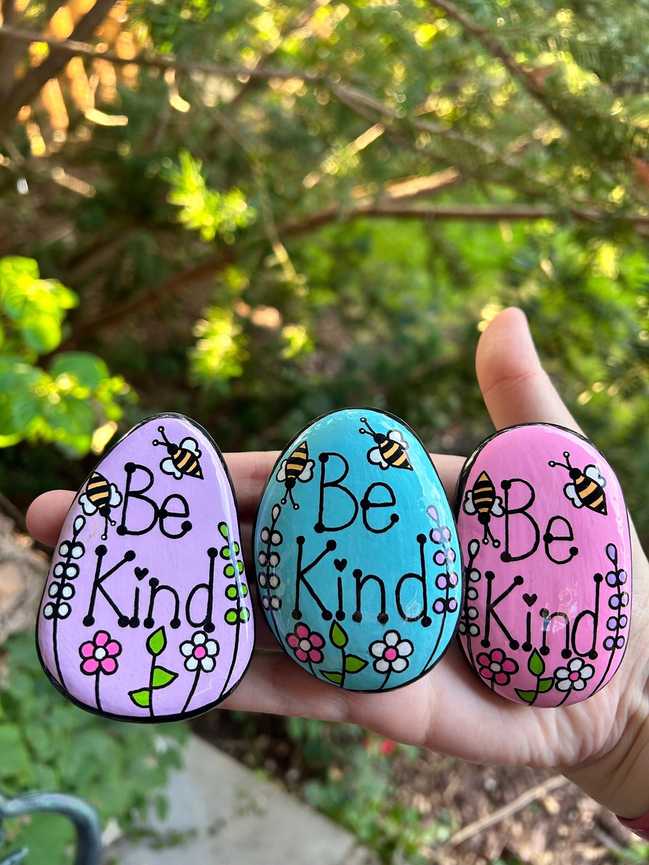 Be Kind Painted Rock Pink, Blue, or Purple Stone Motivational Words ...