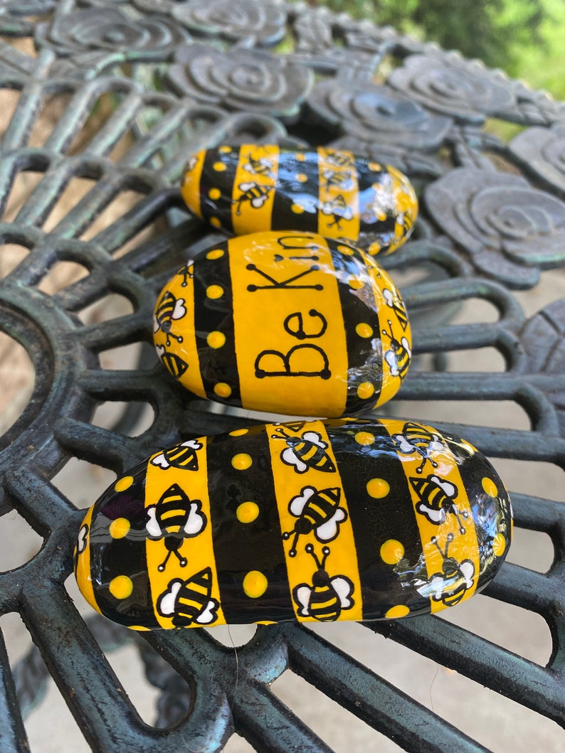 Set of 3 Bee Painted Rocks Be Kind Bumblebee Stones for - Etsy