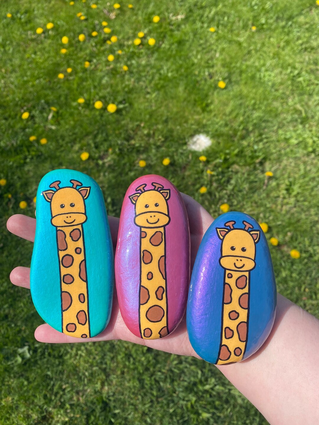 Hand Painted Colourful Giraffe Stone Holographic Colour Changing ...