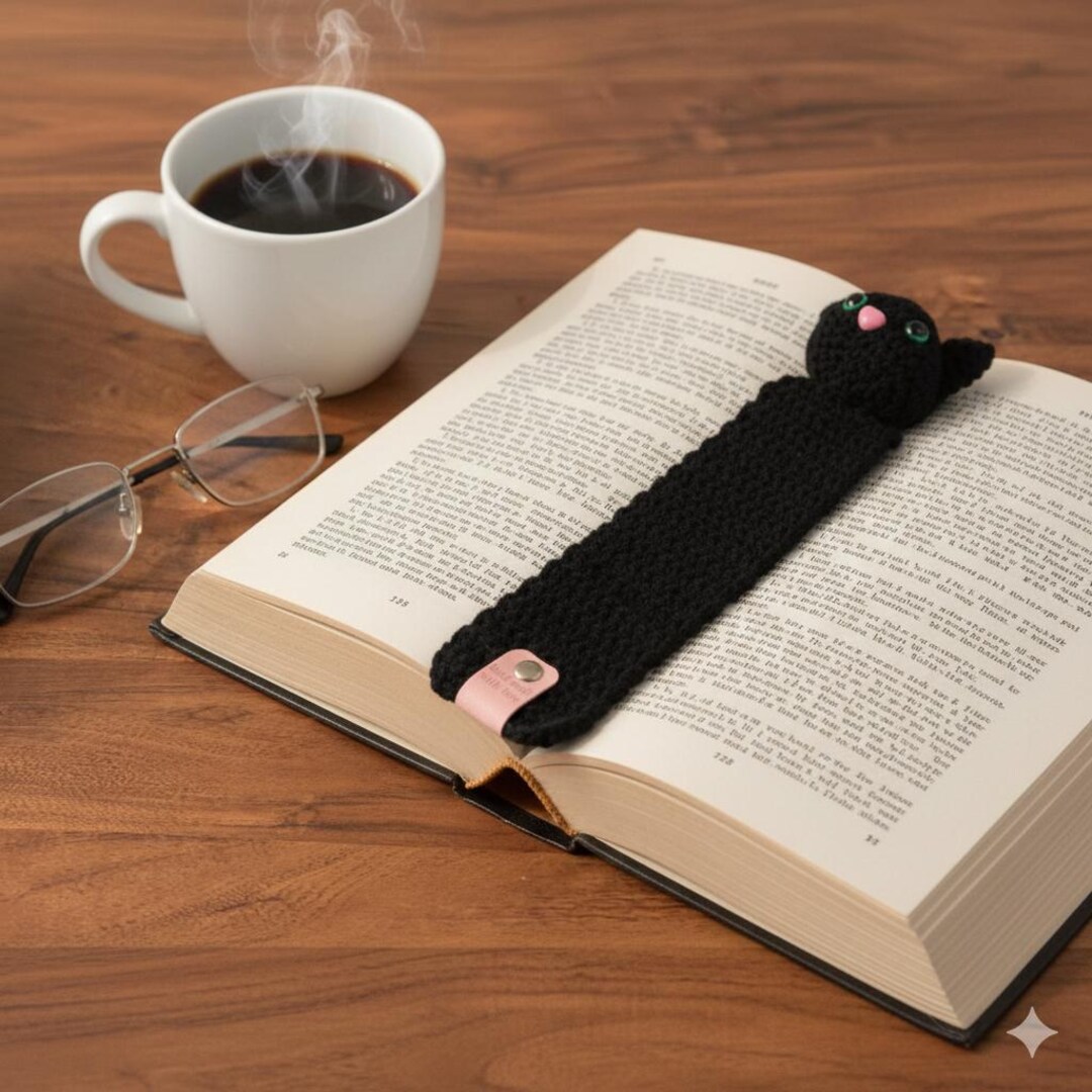 Black Cat Bookmark: Crocheted Head Pops Out of Book, Cat Lover Gift - Etsy