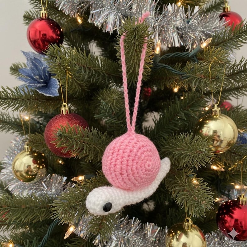 Snail With Pink Shell Crocheted | Car Charm | Ready to Hang/display ...