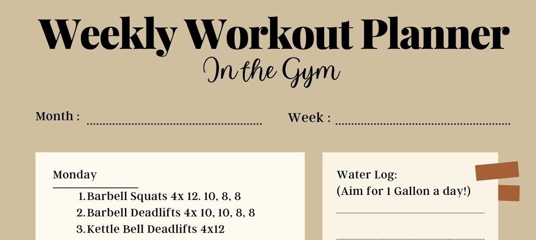 Weekly Gym Workout Plan - Etsy