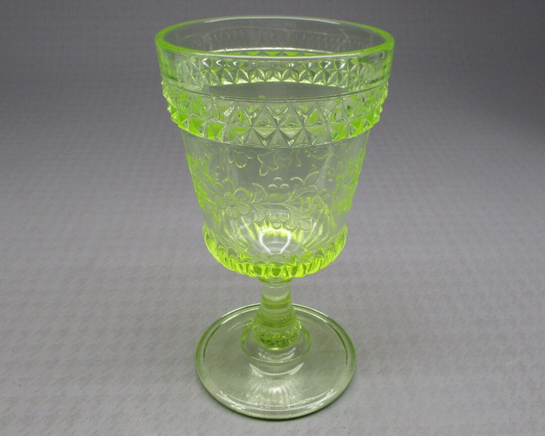 Vaseline Glass Footed Water Goblet Fenton Wild Flower 1220 - Etsy