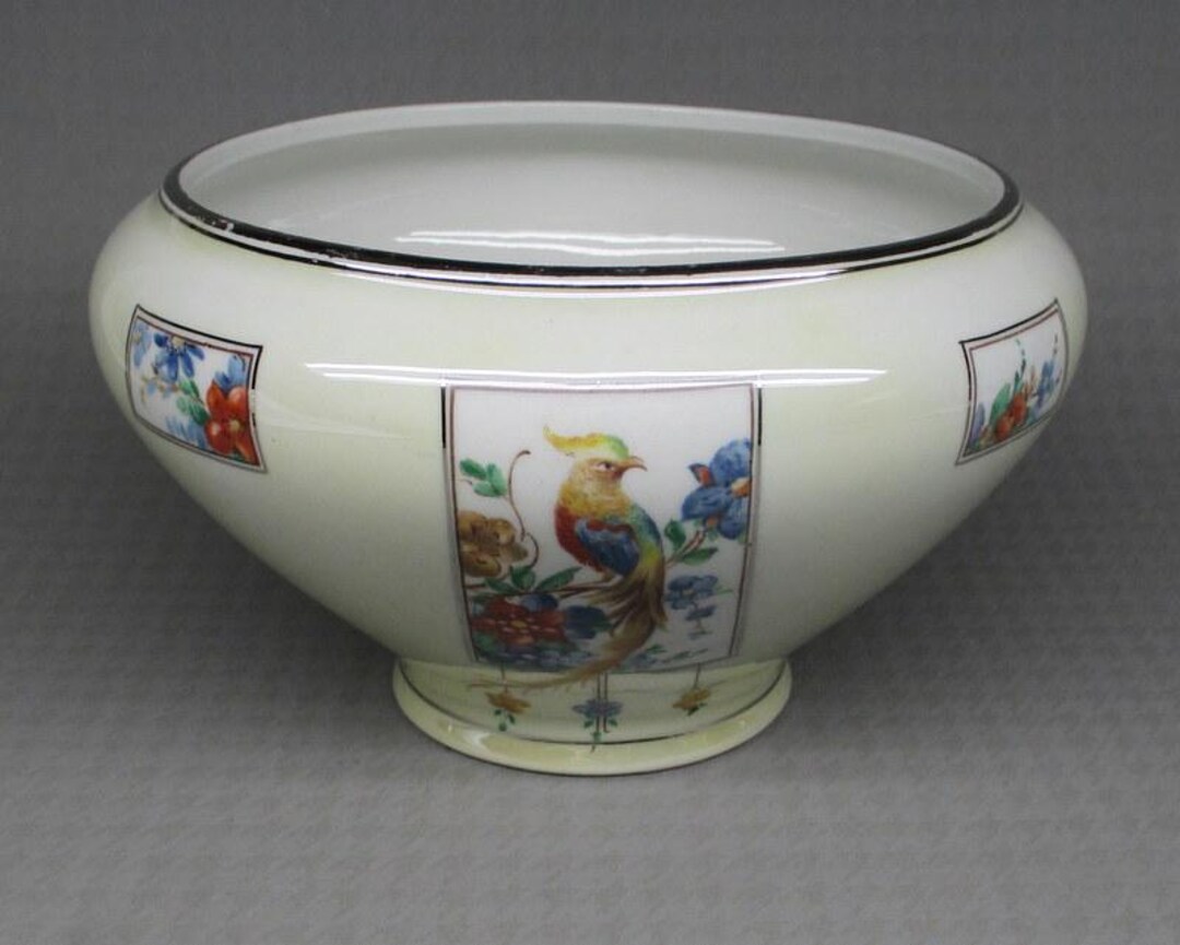 Royal Rochester Bowl Royalite Bird of Paradise Bowl , Applied Silver ...