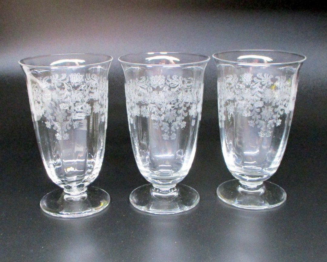 Bryce Fern Leaf Set of Three Iced Tea Glasses , Elegant Etch / Etched ...