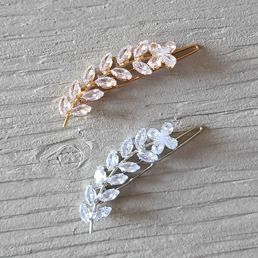 N1 Rhinestone Hair Pin CZ Hair Barrettes Bridal Gold Diamond Bride Hair ...