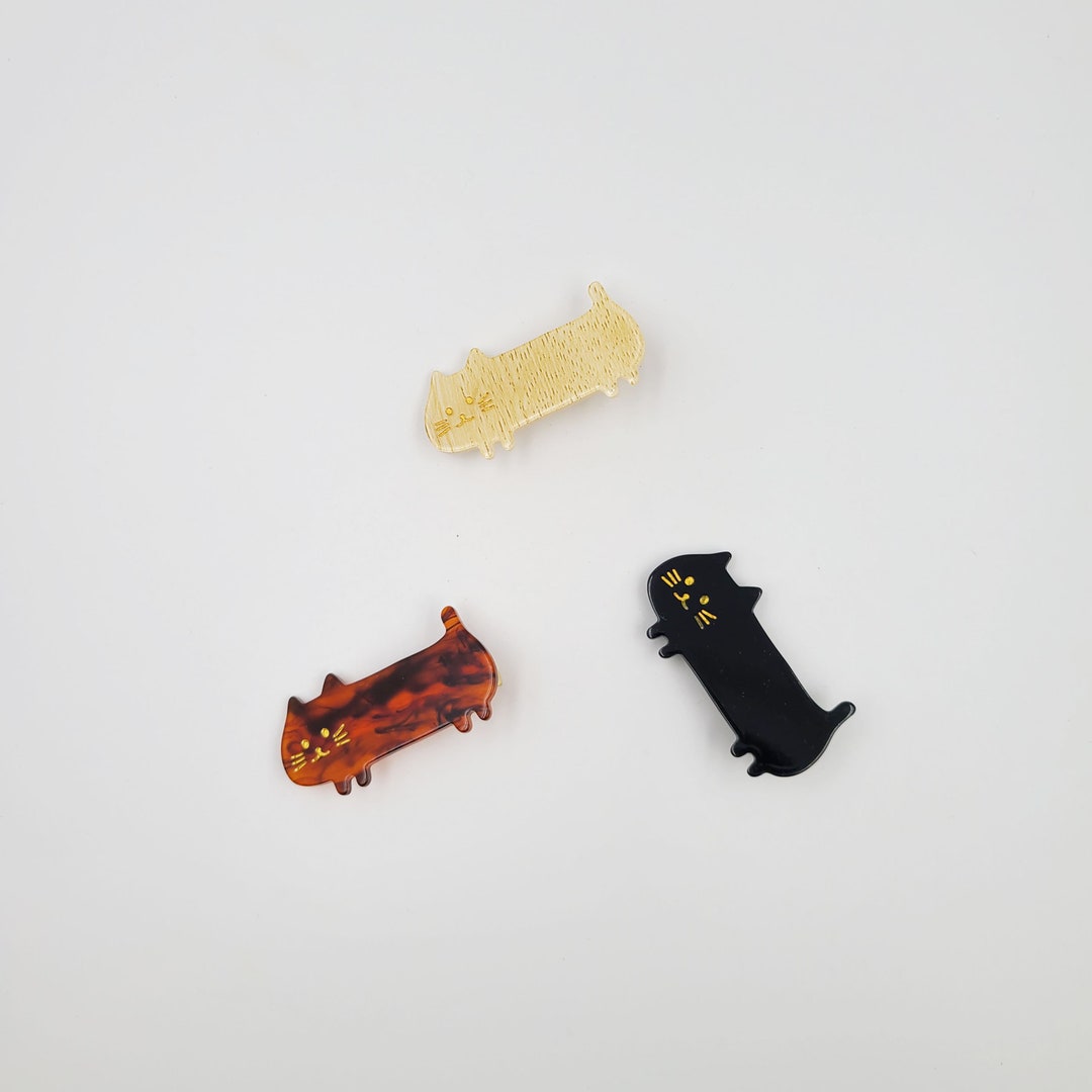 O2 Cat Hair Pin Brown Cat Barrette Yellow Black Acrylic Hair Clips ...