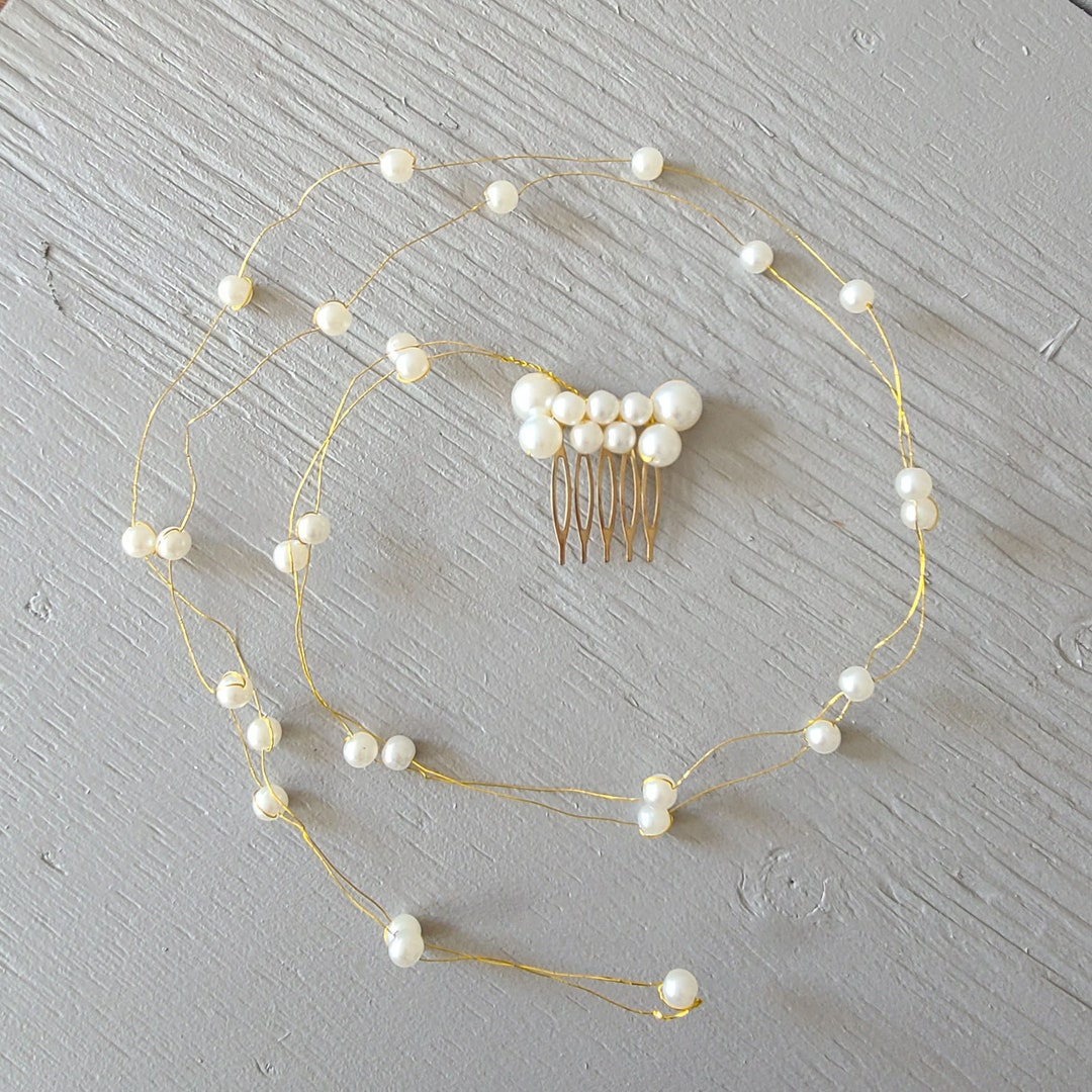 O2 Wedding Pearl Comb Vine Simple Small Comb Gold Wire Bridal Hair ...