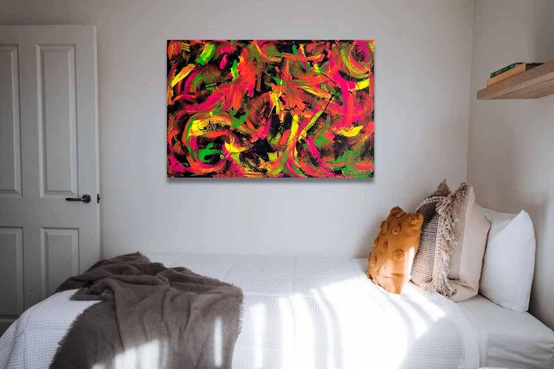 Colorful Wall Art Living Room Neon Color Painting Multi Color Abstract ...