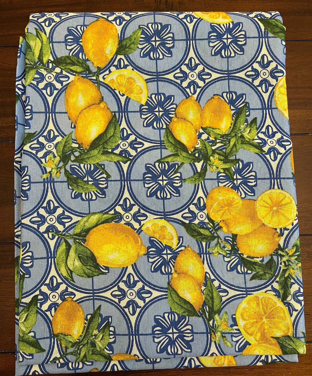 Lemon Tablecloth | Blue Majolica Tile Print, Italian Tableware - Etsy