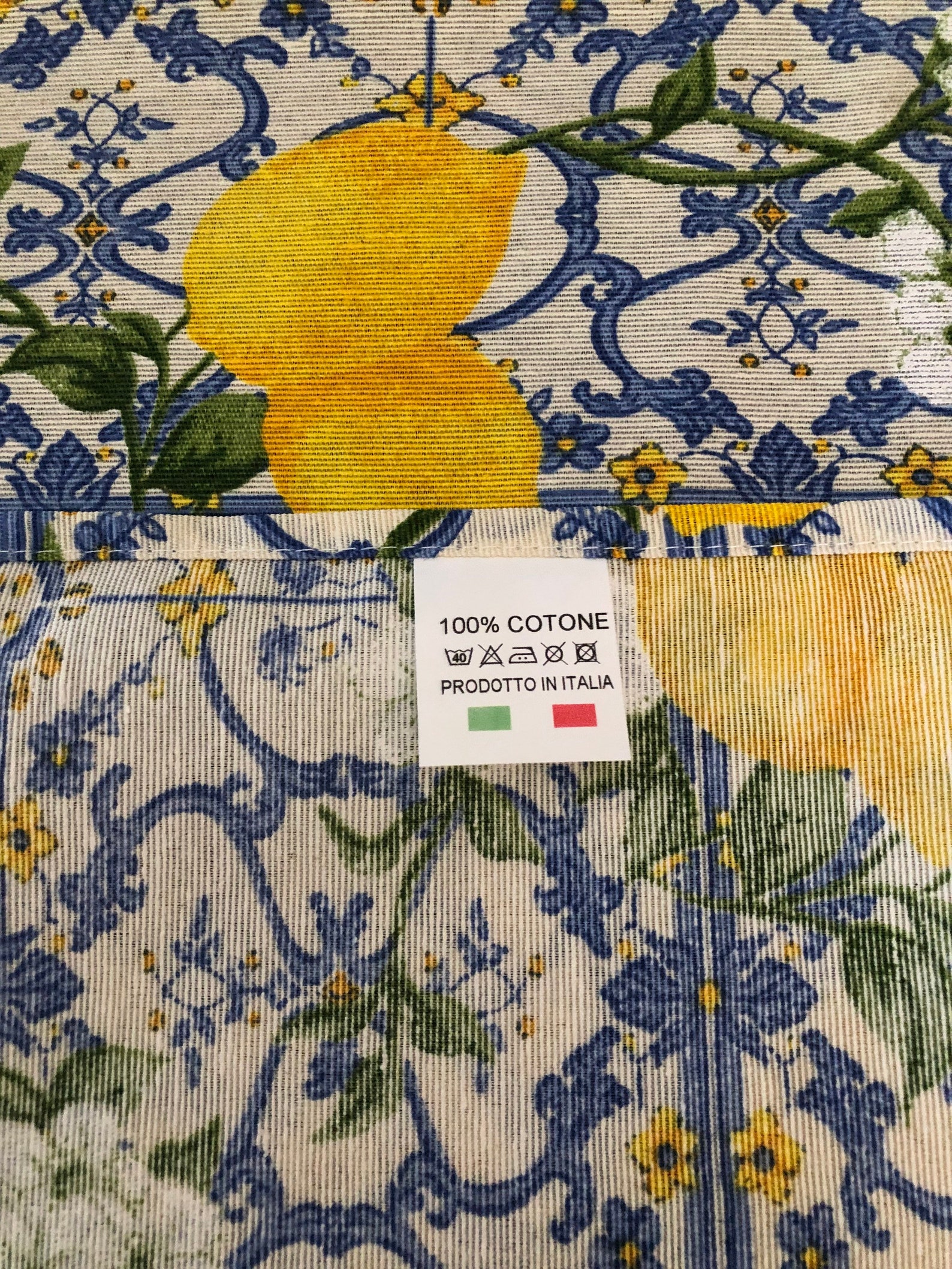 Lemon Tablecloth | Lemon on Blue Tiles | Linens Made in Italy | Lemon ...