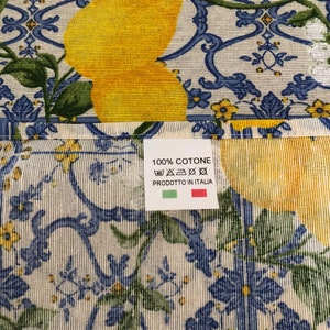 Lemon Tablecloth | Lemon on Blue Tiles | Linens Made in Italy | Lemon ...