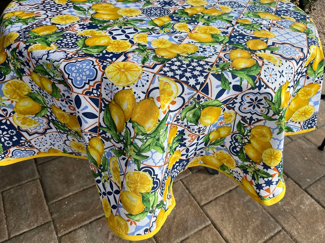 Italian Majolica Tile Round Tablecloth 180 Cm Round Made in Italy ...