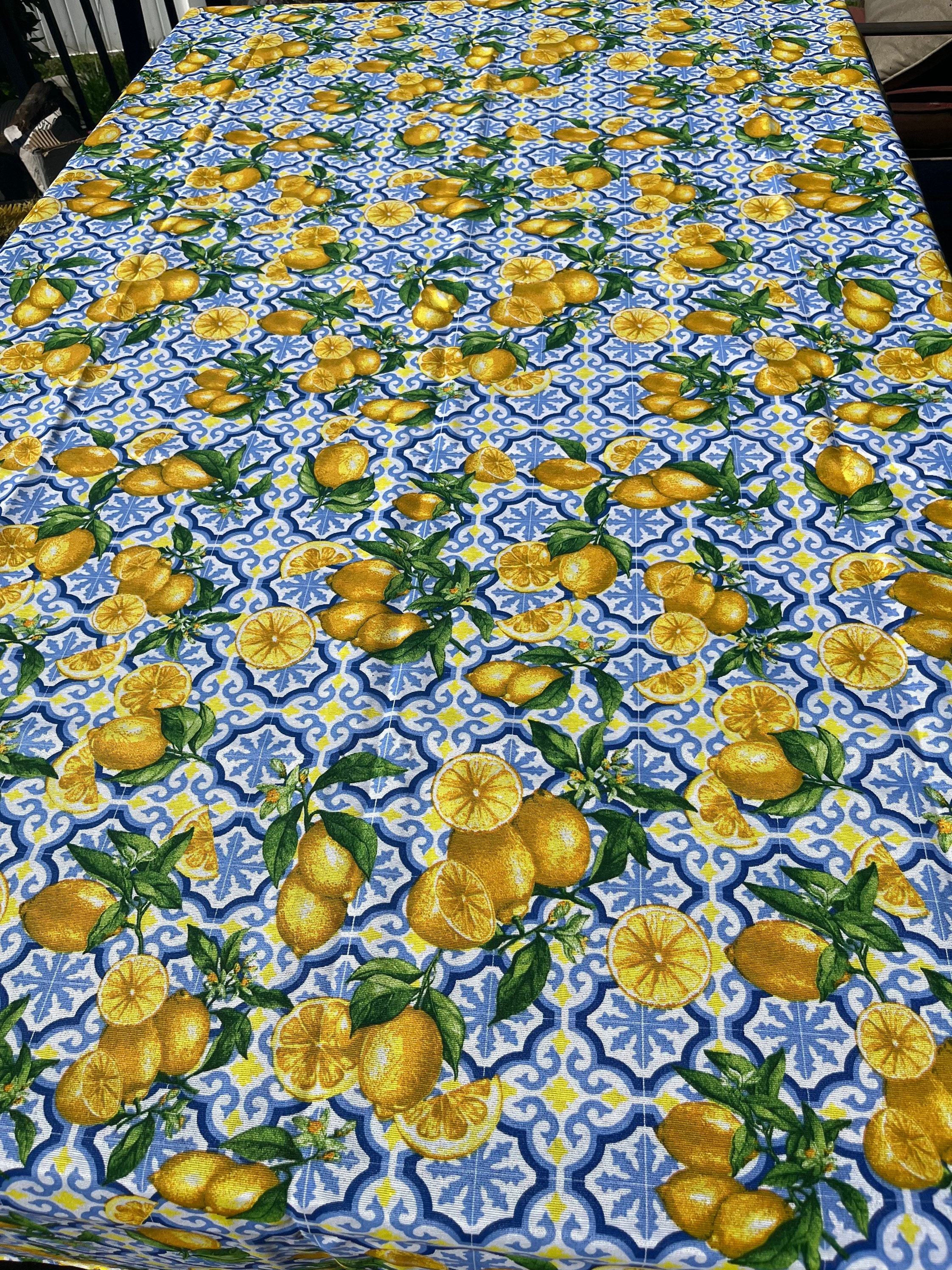 Lemon Tablecloth | Italian Majolica Tile Print, 100% Cotton - Etsy