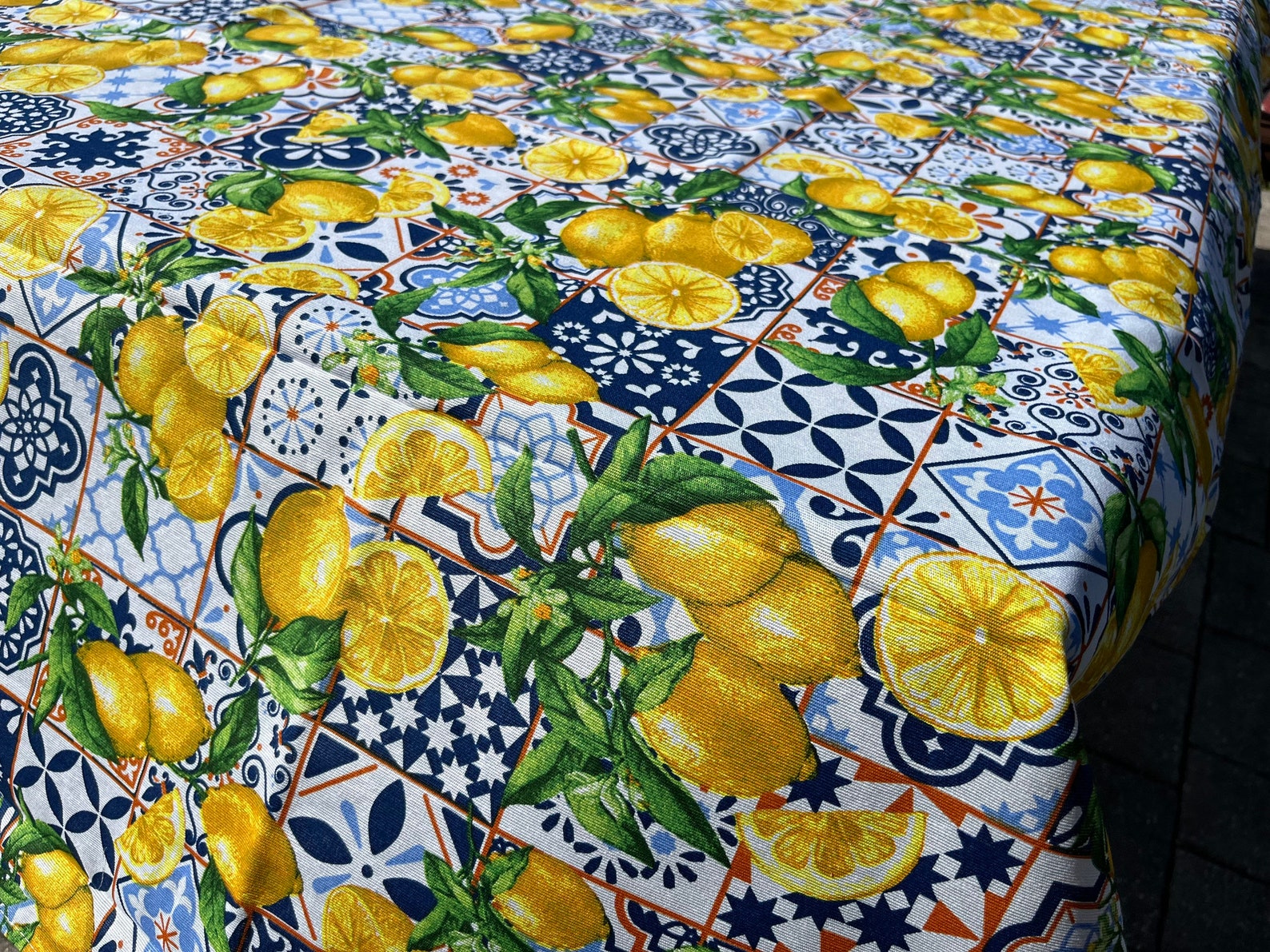 Lemon Tablecloth | Italian Majolica Tile Print, 100% Cotton - Etsy UK