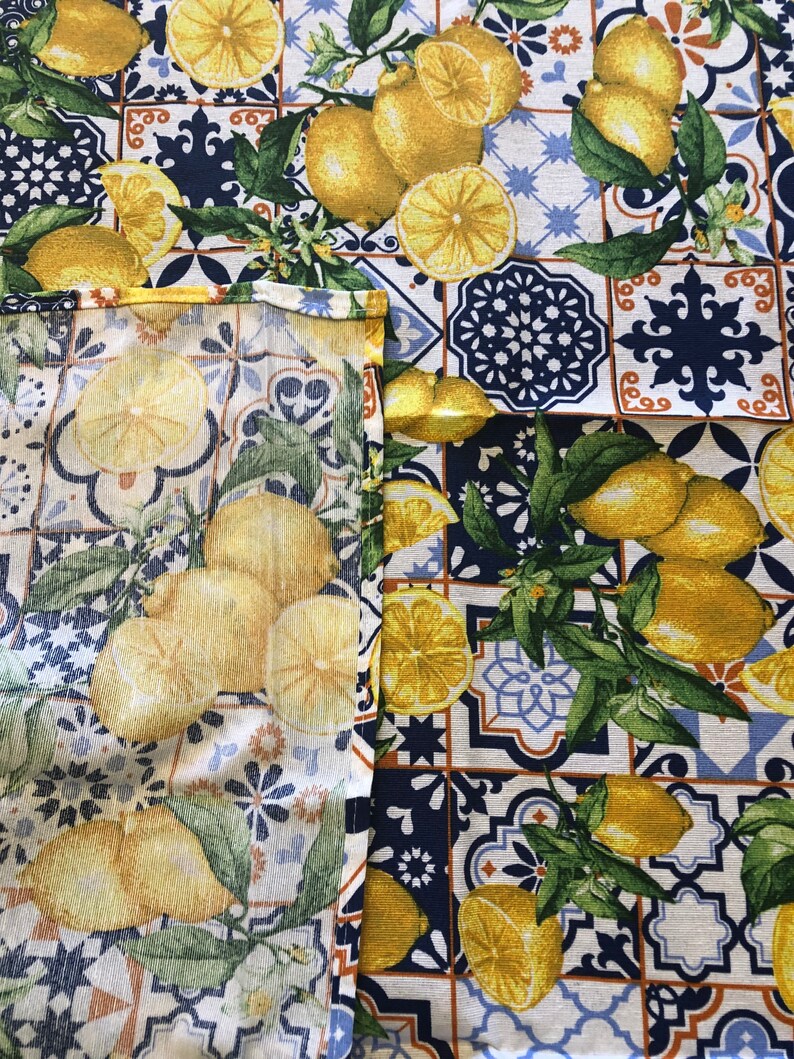 Lemon Tablecloth | Italian Majolica Tile Print, 100% Cotton - Etsy