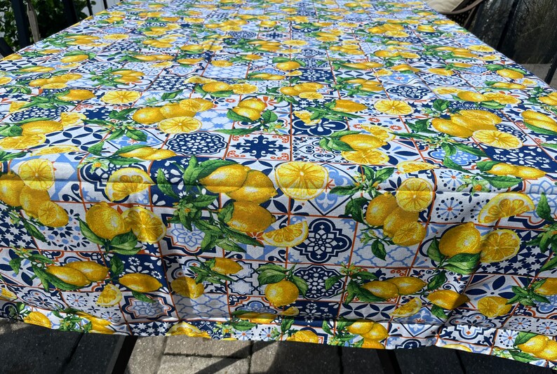 Lemon Tablecloth | Italian Majolica Tile Print, 100% Cotton - Etsy