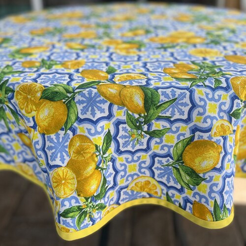 Lemon Round Tablecloth Made in Italy - Etsy