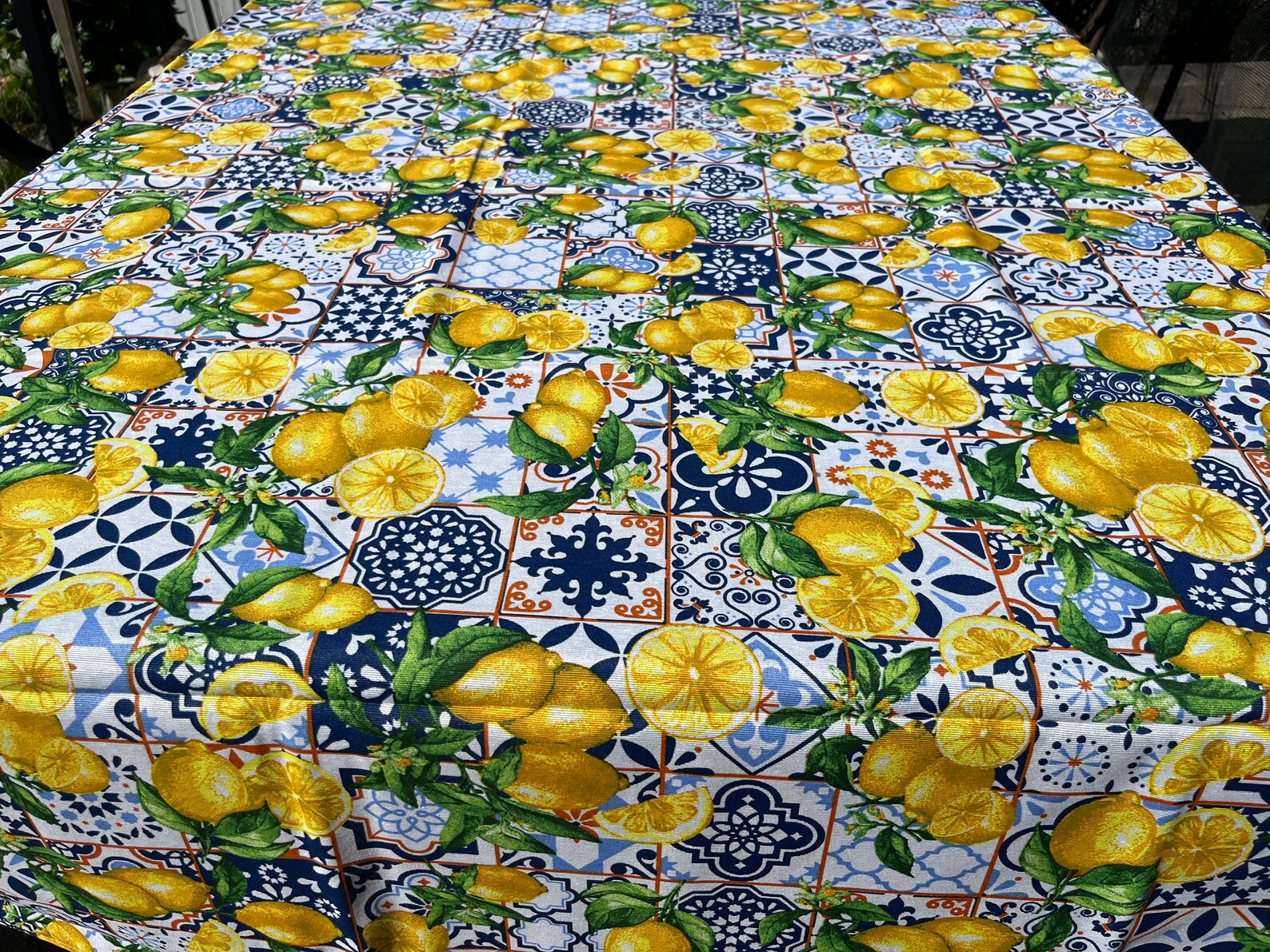 Lemon Tablecloth | Italian Majolica Tile Print, 100% Cotton - Etsy