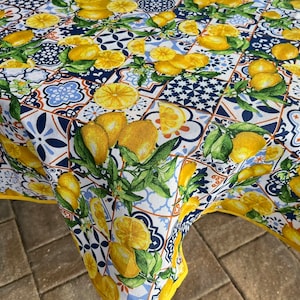 Italian Majolica Tile Round Tablecloth 180 Cm Round Made in Italy ...